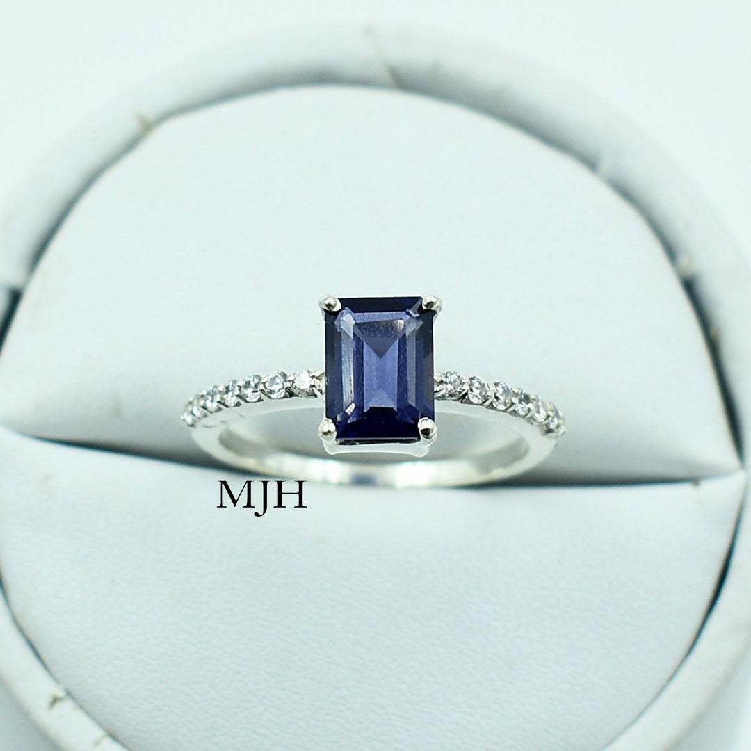 Natural Iolight Ring, Octagon Cut Blue Gemstone, Blue Iolight Ring ...