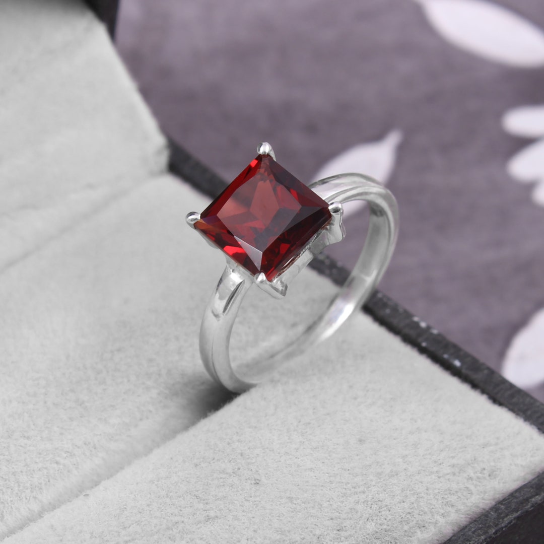 Handmade Princess Cut Garnet Ring, Sterling Silver - Etsy