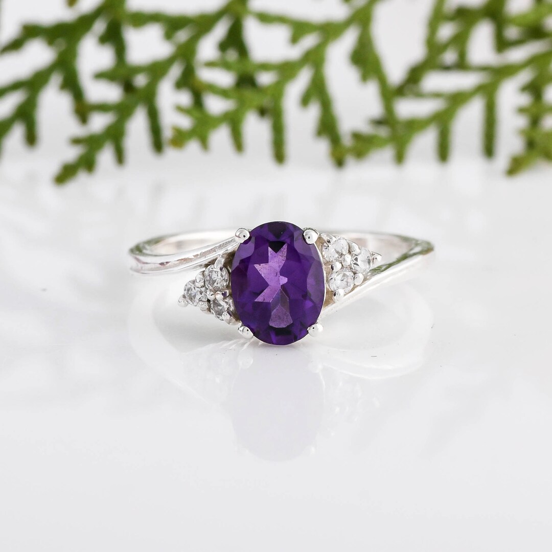 Amethyst Oval Ring Natural Amethyst Engagement Ring Purple - Etsy