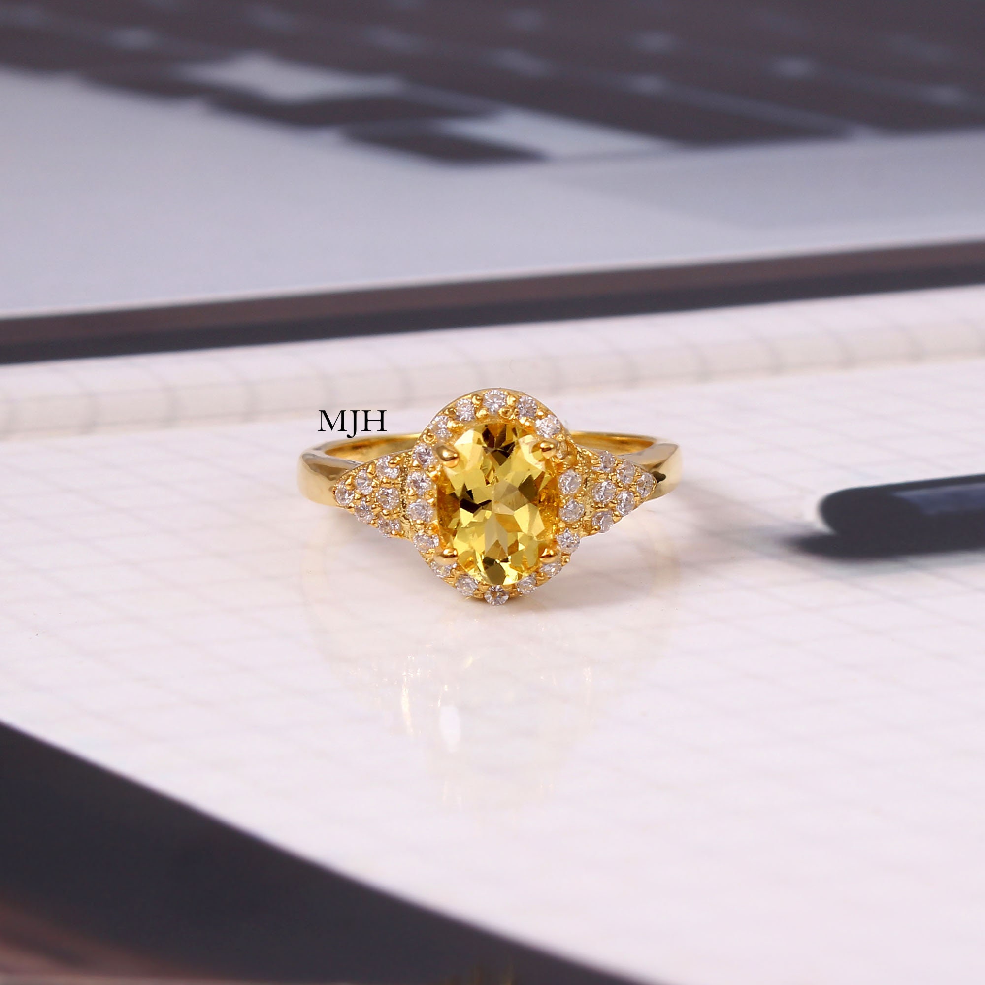 Natural Heliodor Ring Golden Beryl Ring Halo Ring - Etsy