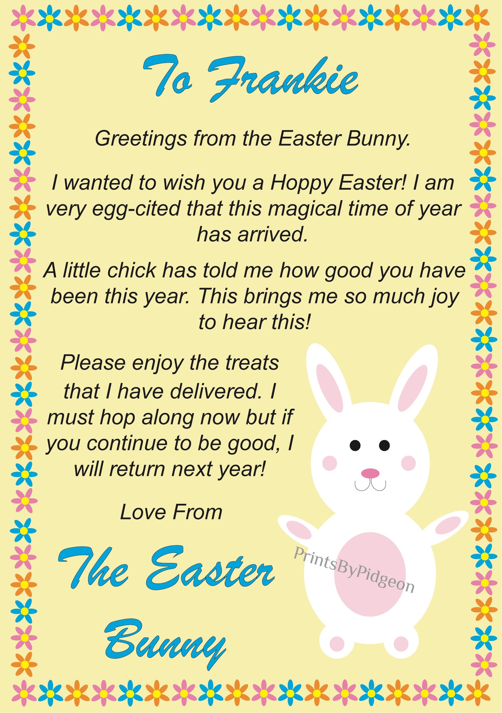 Easter Bunny Personalised Letter - Etsy
