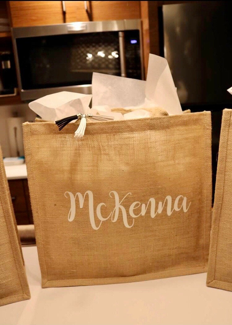 Jute Bag Personalized Tote Bag Jute Gift Bag Natural Jute | Etsy