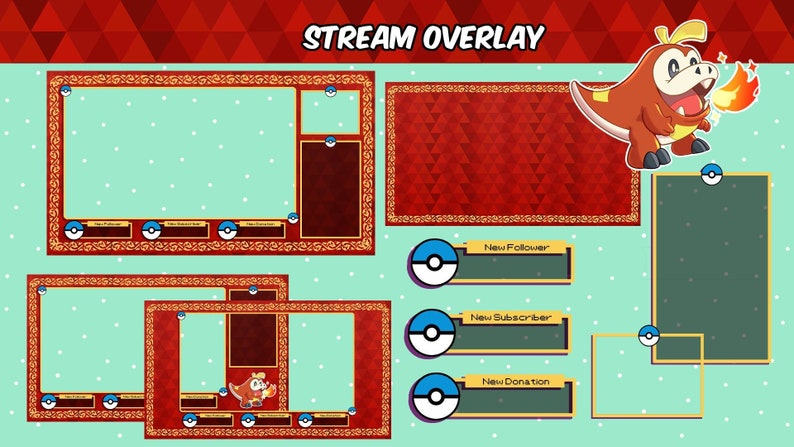 Twitch Stream Overlay / Pokémon / Fuecoco Rojo - Etsy España