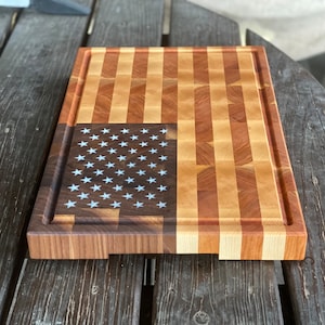 American Flag Cutting Board, End Grain Chopping Block, Personalized ...