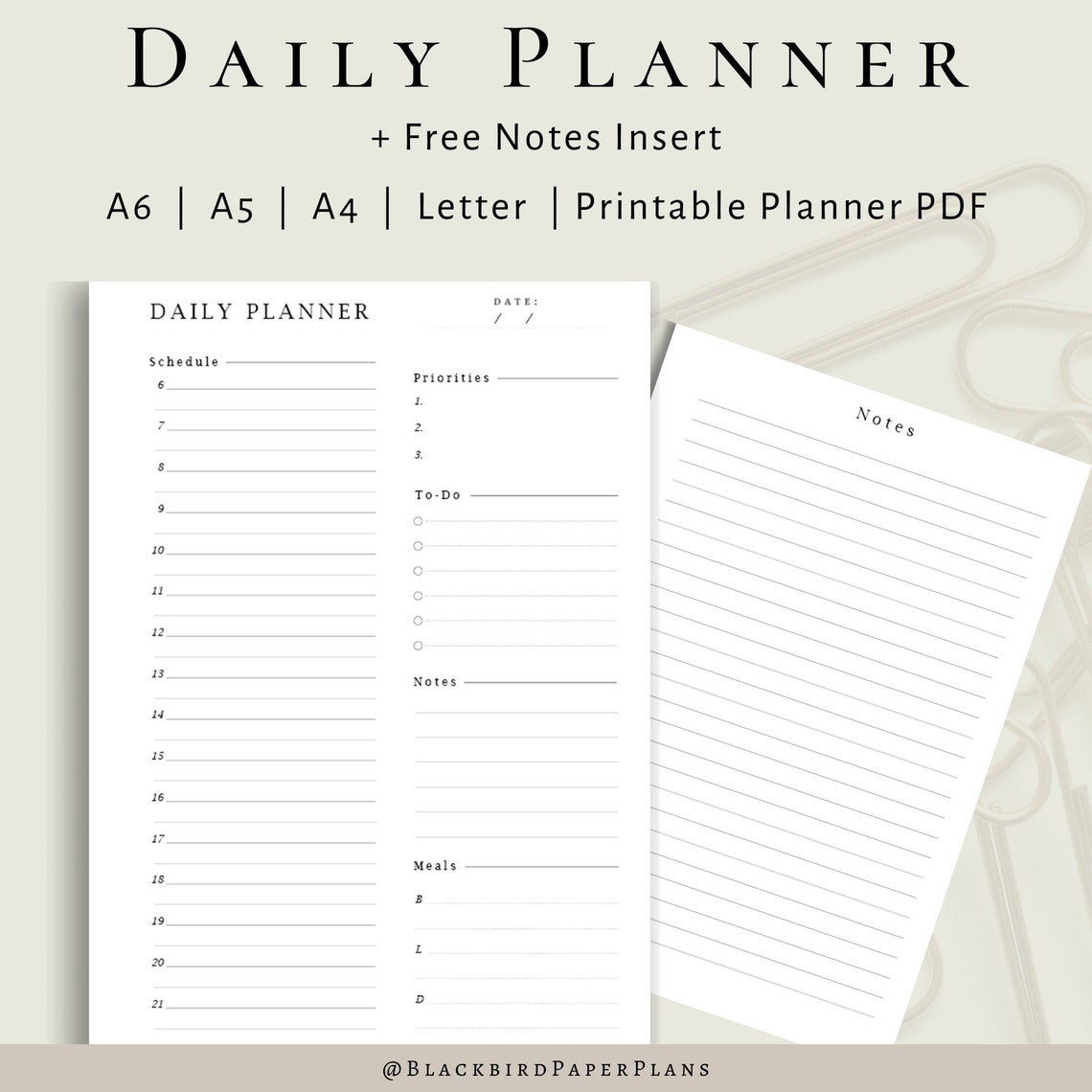 Minimal Daily Planner Free Notes page Schedule Planner | Etsy