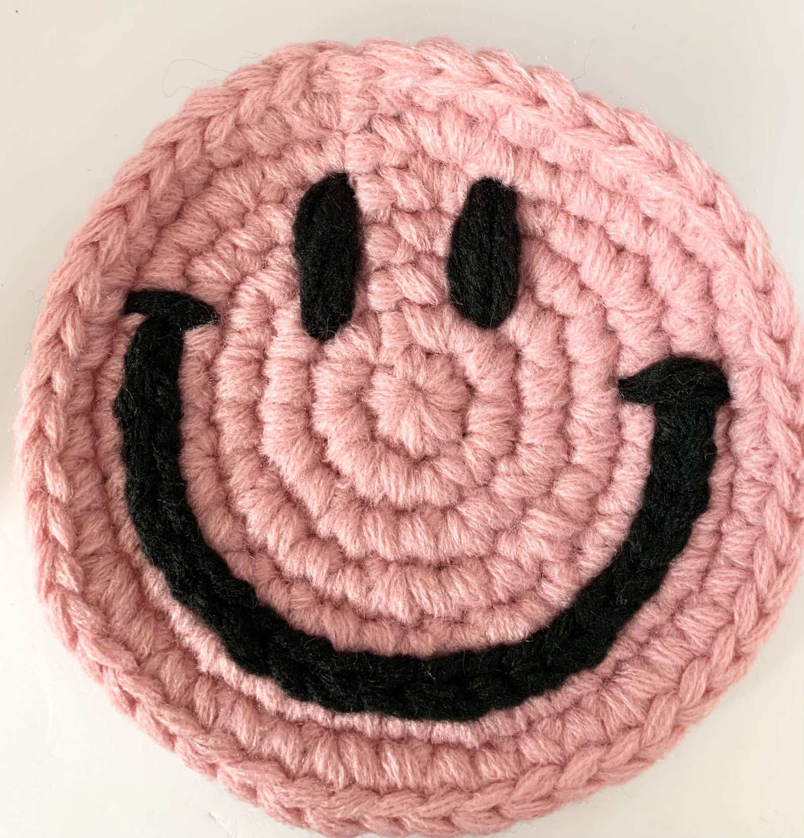 Smiley face Large crocheted coasters emoji coaster gift for | Etsy