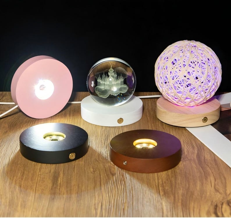 10cm / 4inch Round Wood Night Light Base for Crystal Art,resin Art ...