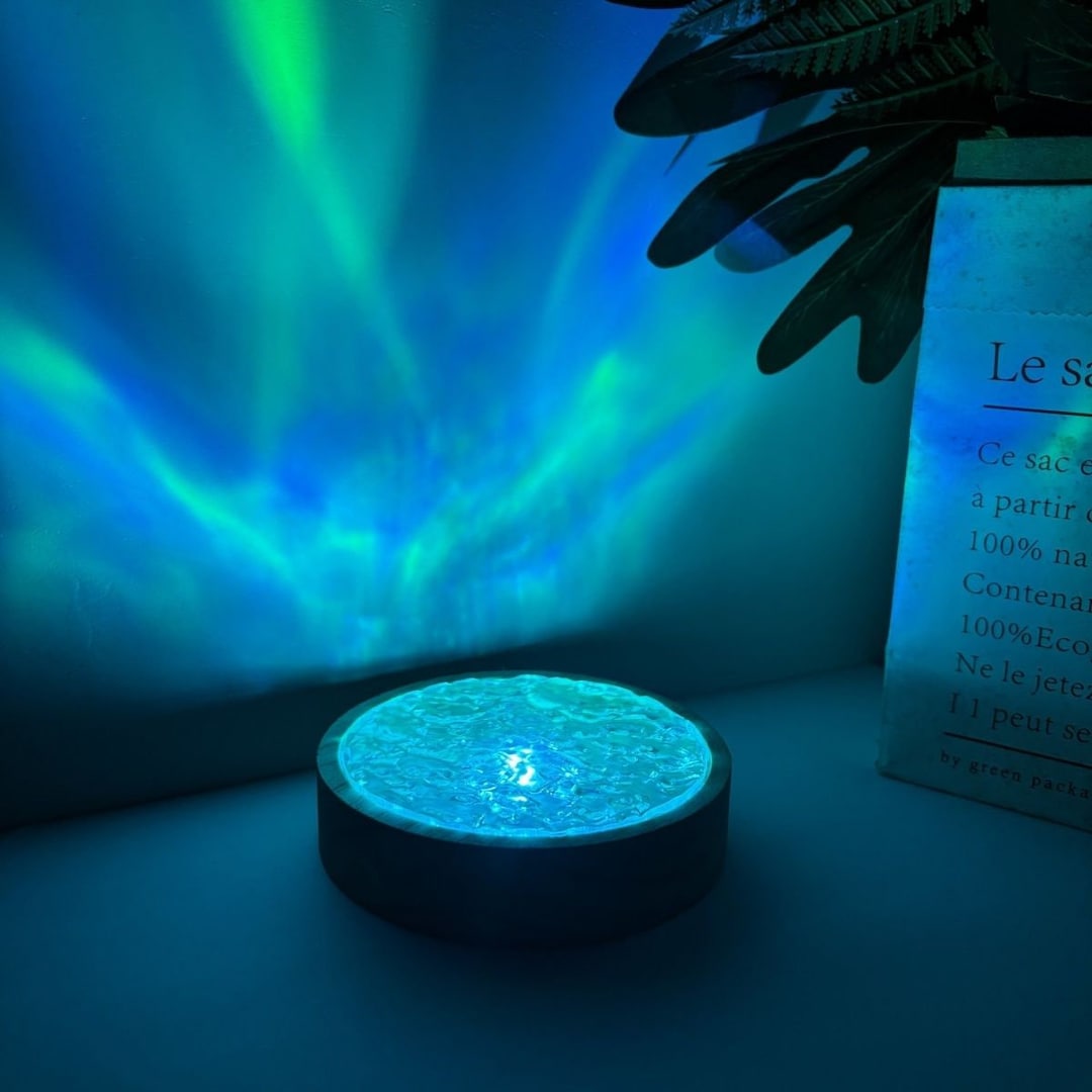 7 Colors Changing Water Ripples Round Design Wood Night Light Base for ...