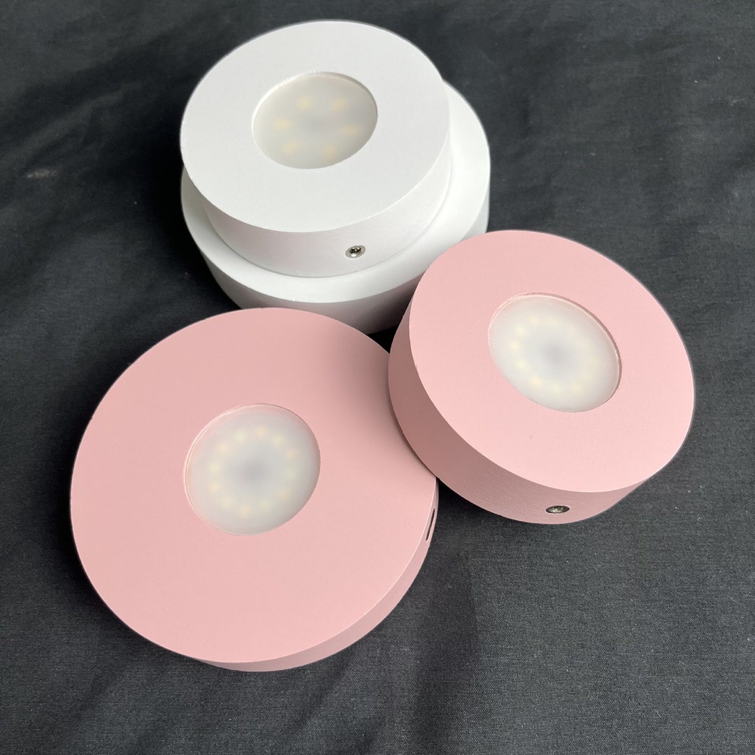 White / Pink Color Round Rechargable Design Wood Night Light Base Light ...