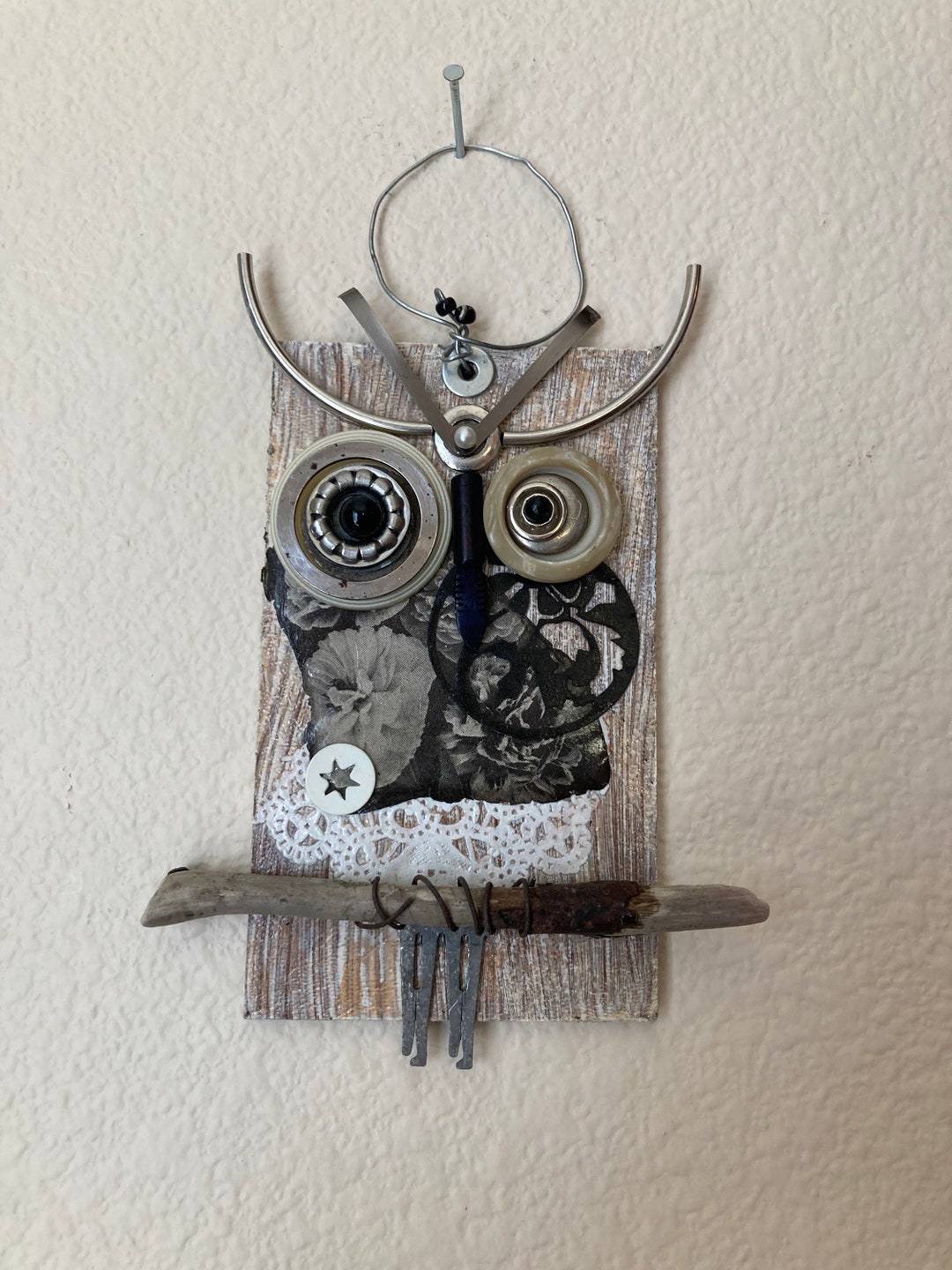Found Object Owl Hanging - Etsy