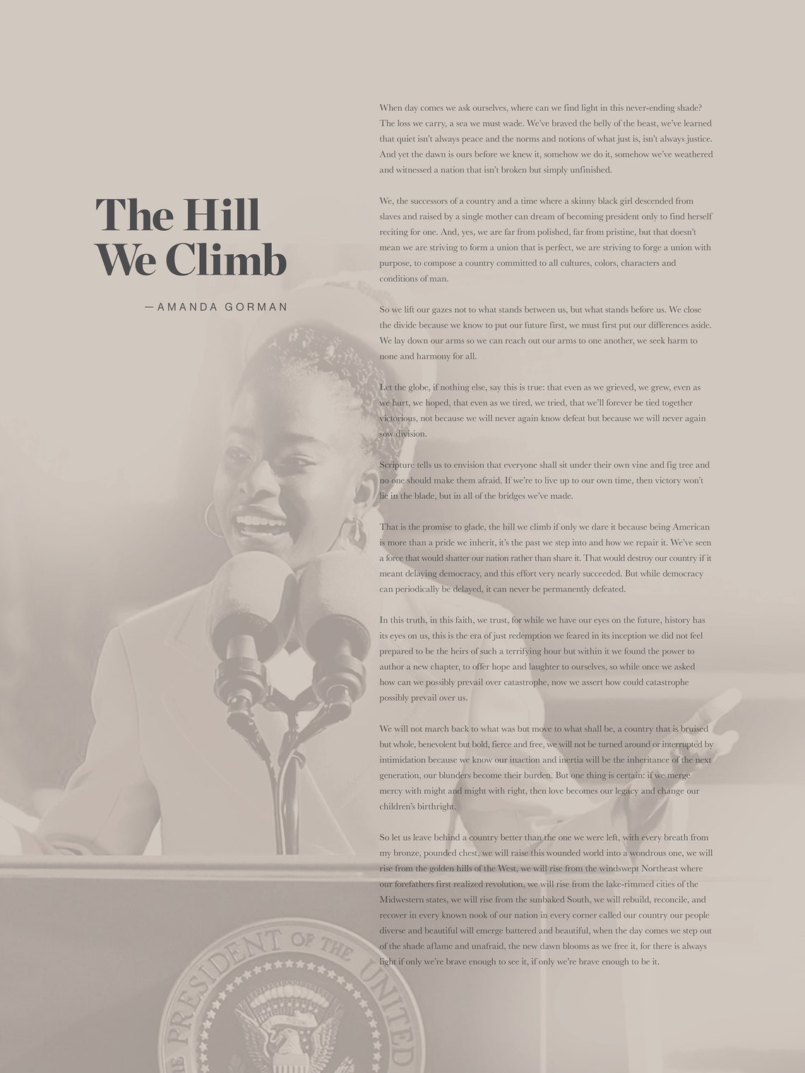 Printable Portrait Amanda Gorman the Hill We Climb Poem - Digital ...
