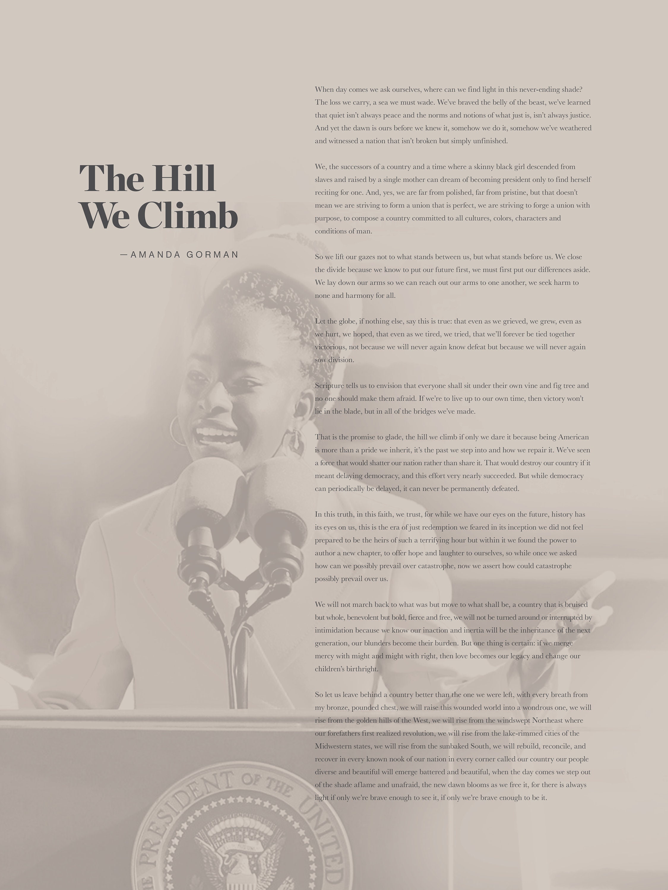 Printable Portrait Amanda Gorman the Hill We Climb Poem - Digital ...