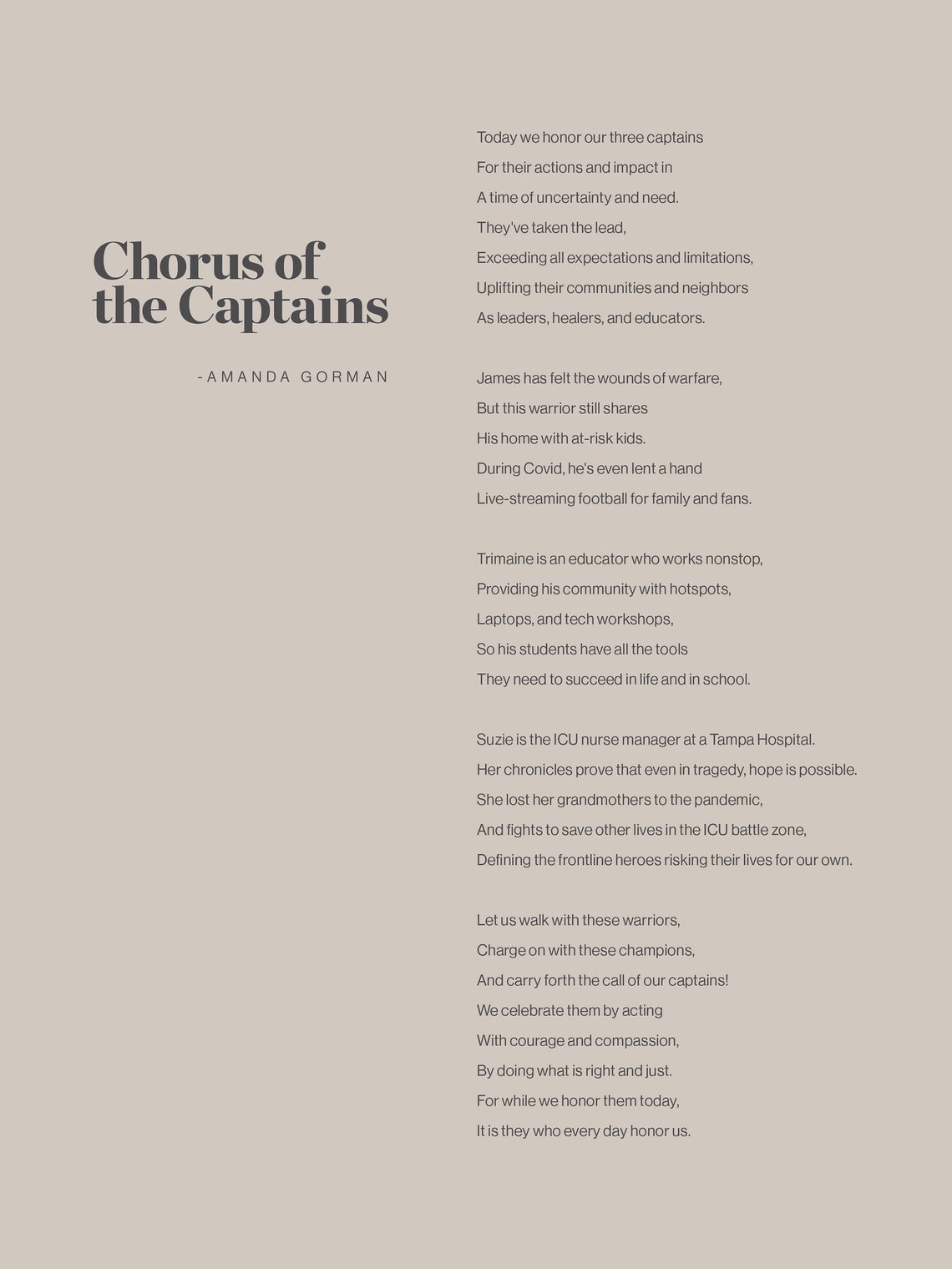 Printable Amanda Gorman Chorus of the Captains Poem Digital | Etsy