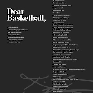 Printable Kobe Bryant Dear Basketball Poem Digital Download | Etsy