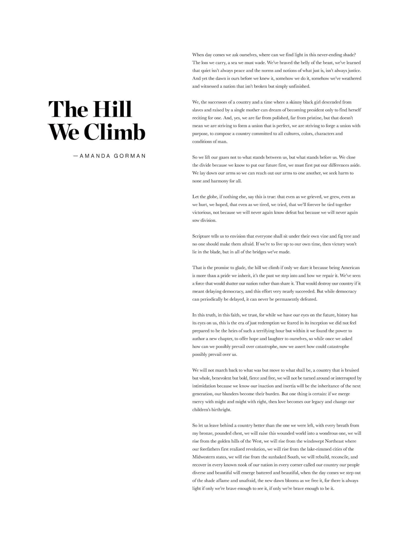 Printable Amanda Gorman the Hill We Climb Poem - Digital Download ...