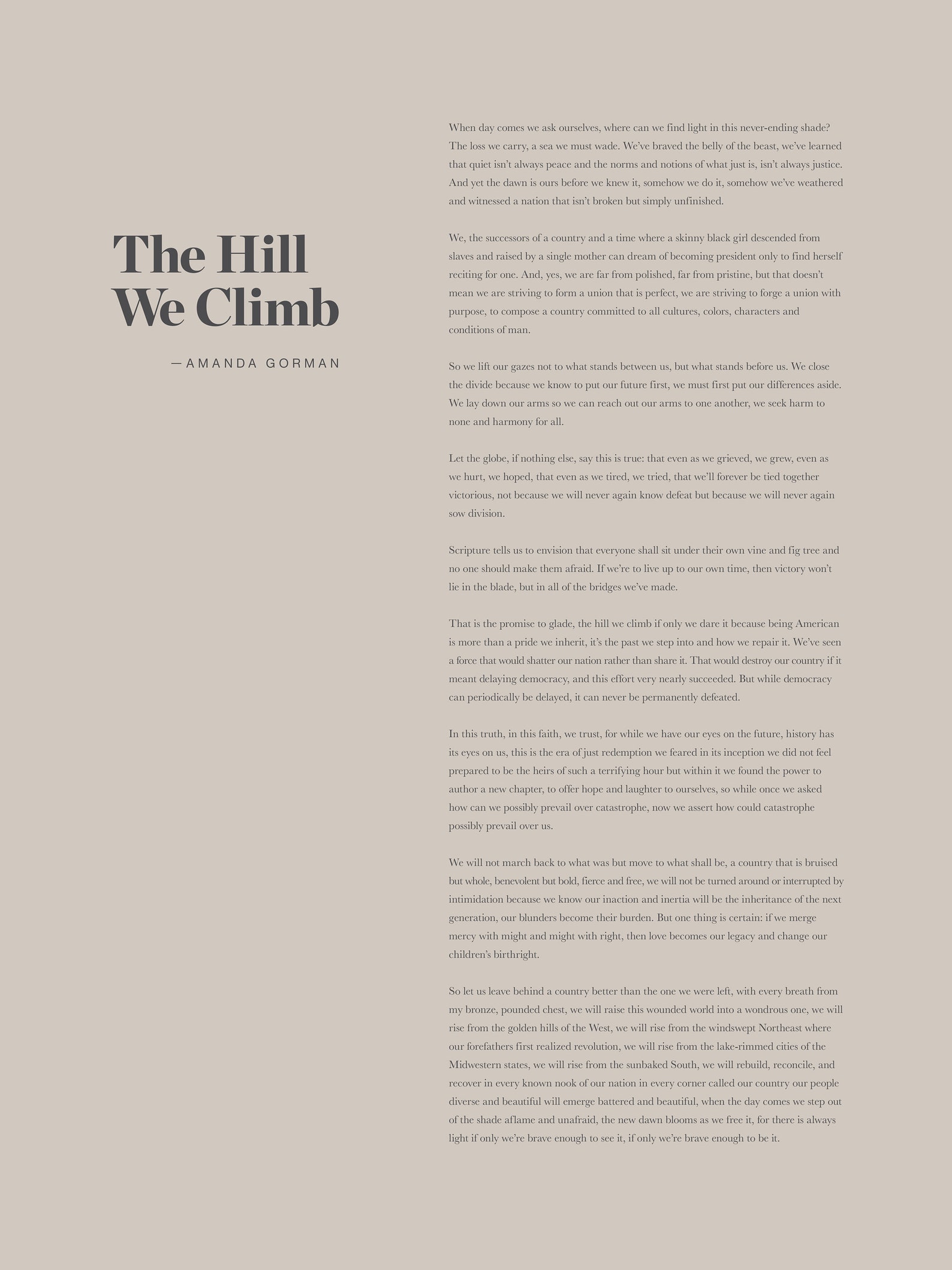 Printable Amanda Gorman the Hill We Climb Poem - Digital Download ...