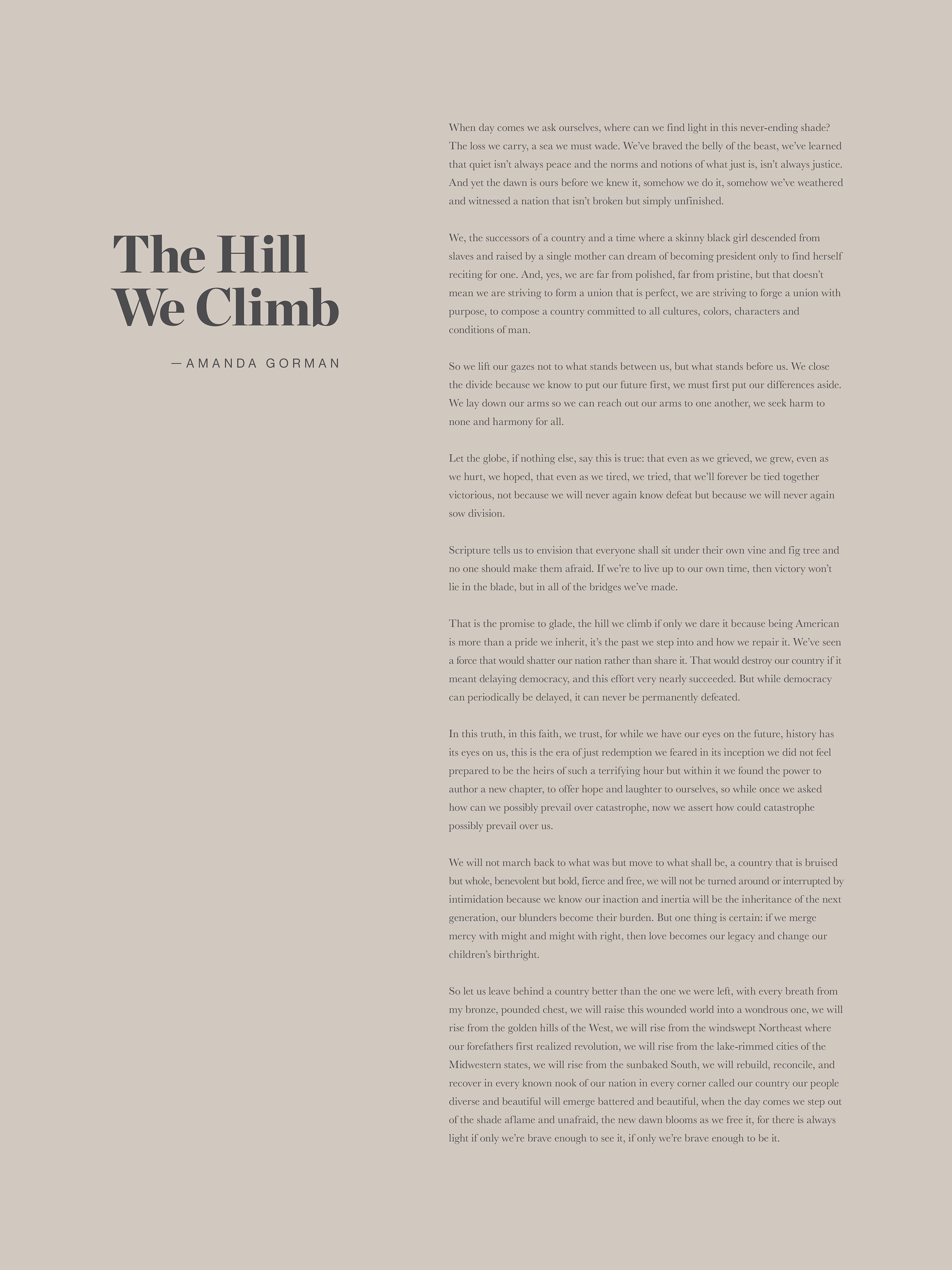 Printable Amanda Gorman the Hill We Climb Poem - Digital Download ...