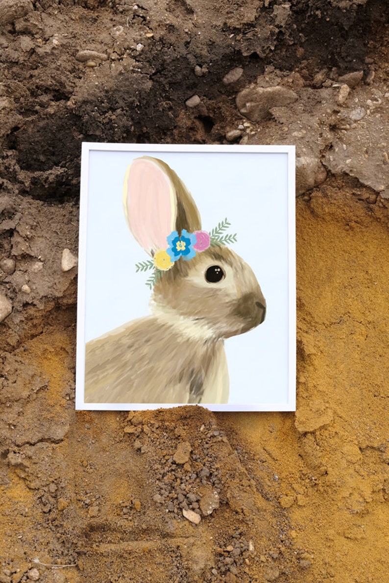 Botanical Bunny Illustration Cute Rabbit Print Gallery Wall Art Rabbit ...