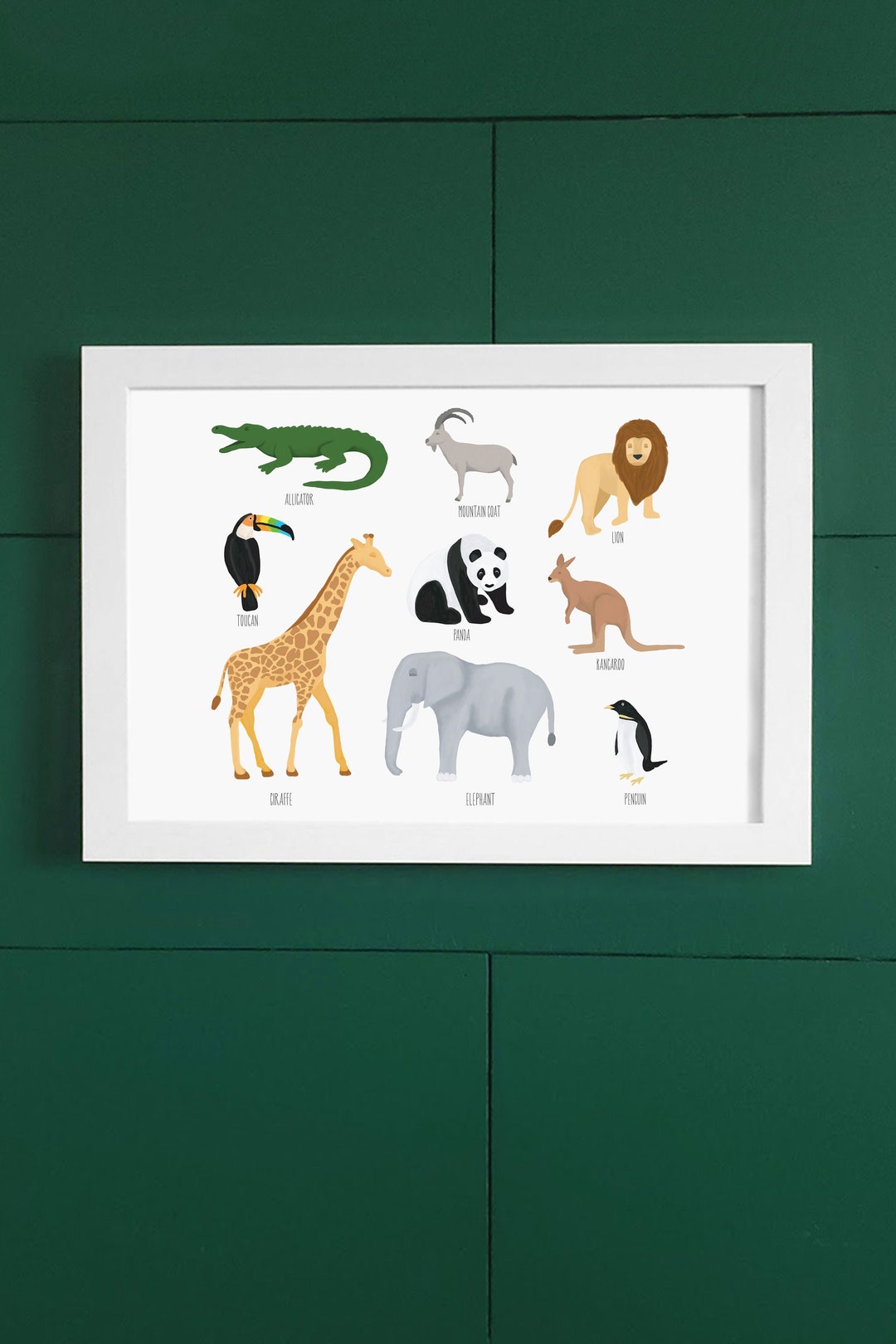 Illustrated Animal Chart Zoo Gift Playroom Decor Gallery Wall Art Zoo ...