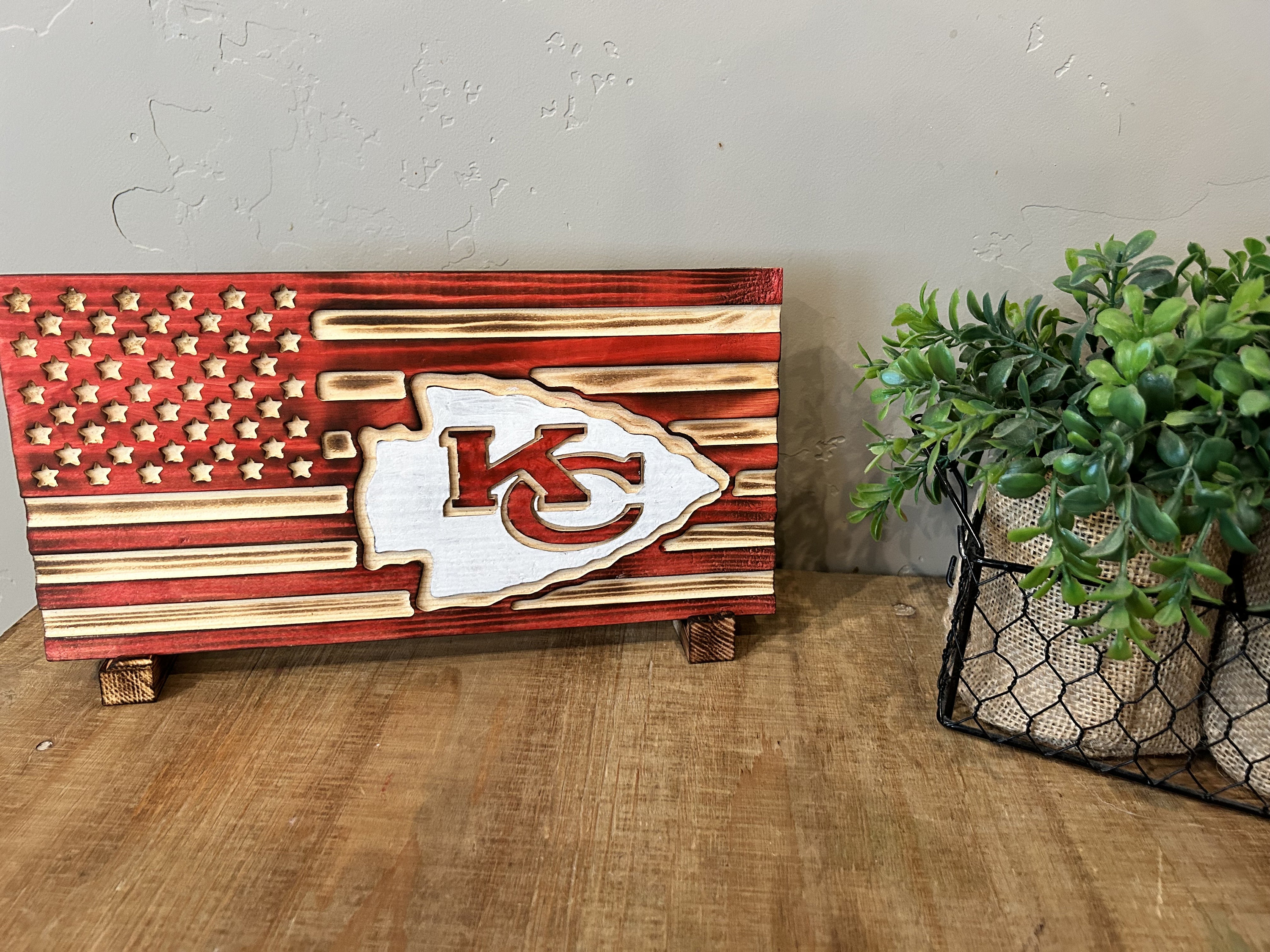 Kansas City Chiefs Desk Decor, Chiefs Wood Flag, Rustic Wood Flag, NFL ...