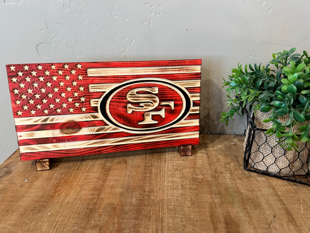 49ers Desk Decor, San Francisco 49ers Wood Flag, Rustic Wood Flag, NFL ...