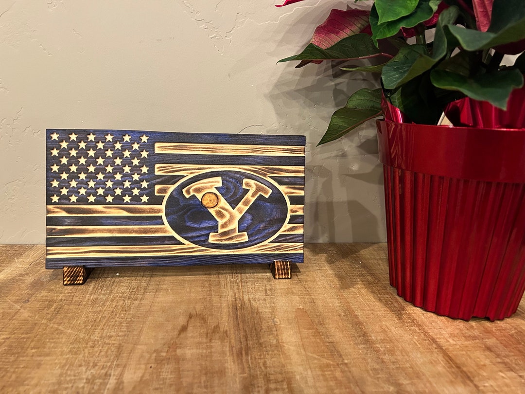 BYU Cougars Desk Decor, Byu Wood Flag, Rustic Wood Flag, Cougars, Wall ...
