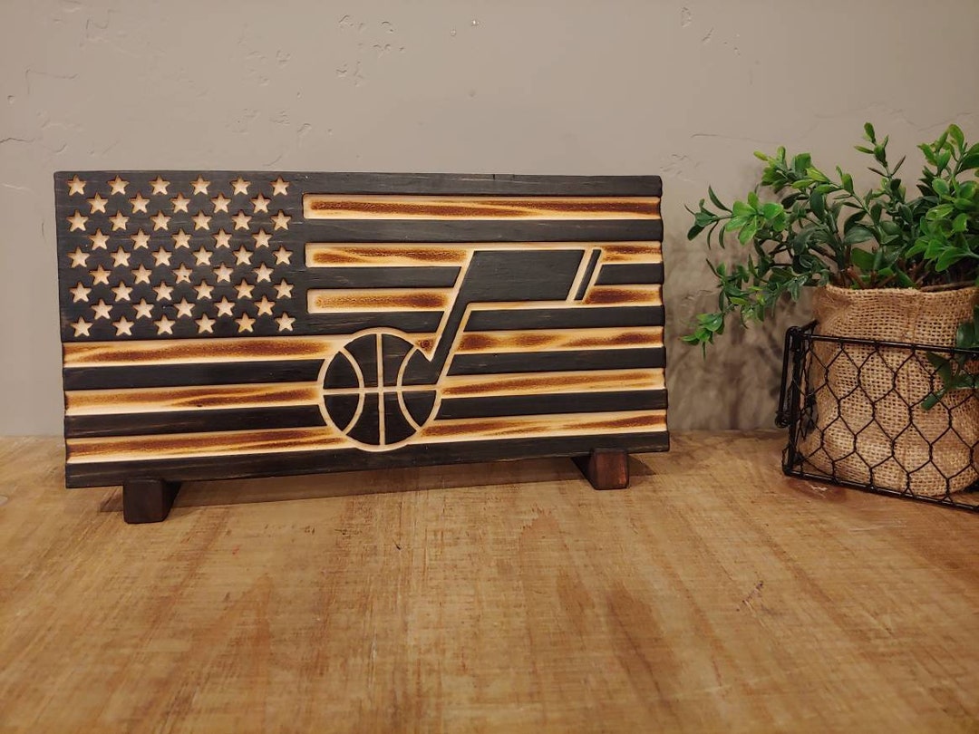 Utah Jazz Desk Decor Jazz Wood Flag Rustic Wood Flag - Etsy