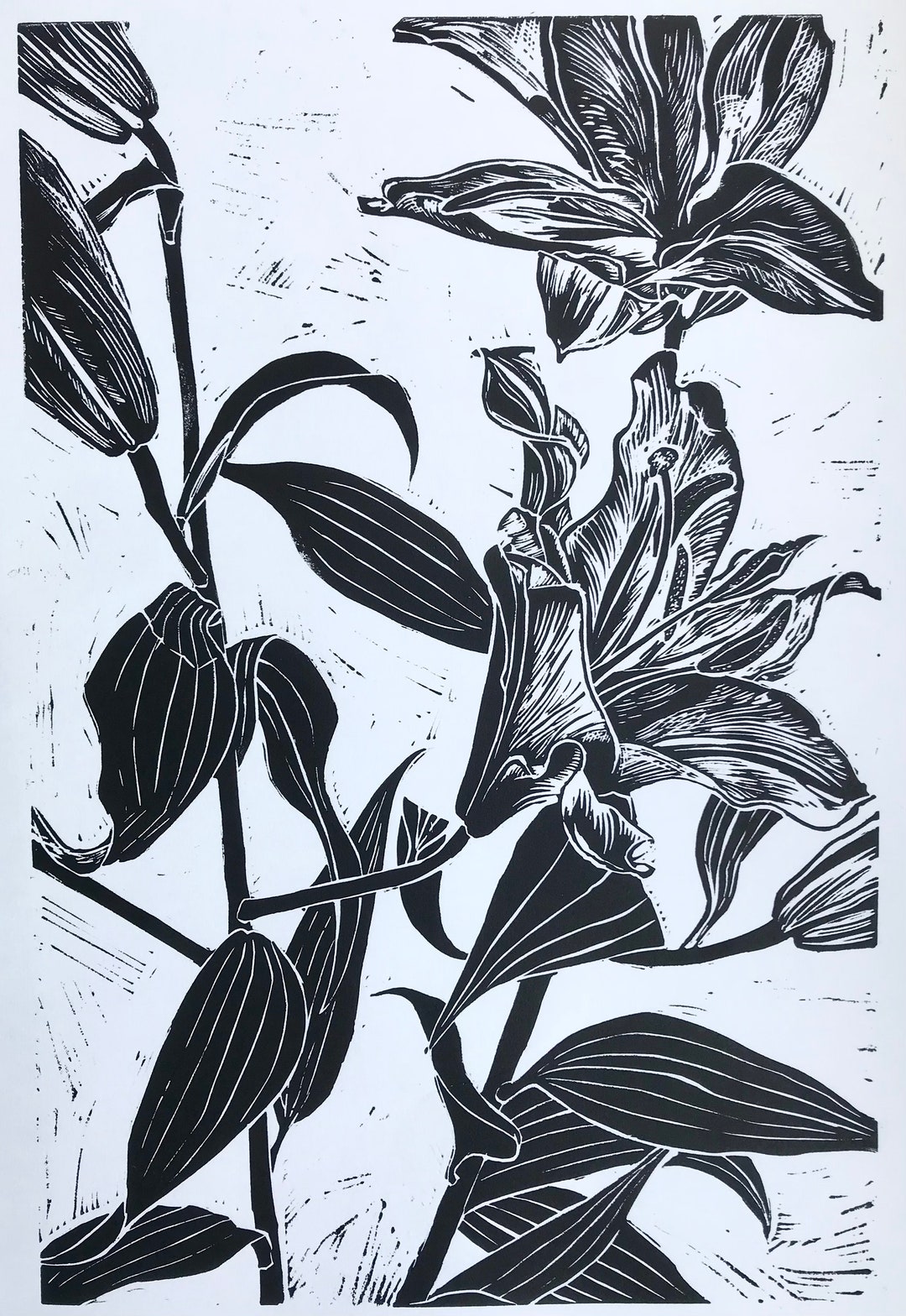 Lily Linocut - Limited Edition Flower Print - Etsy