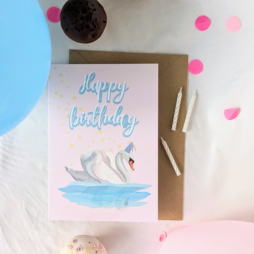 Swan Birthday Card - Etsy
