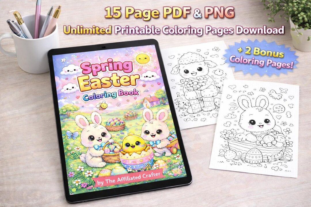 Kawaii Easter Coloring Book for Kids | Printable Bunny & Spring Pages ...