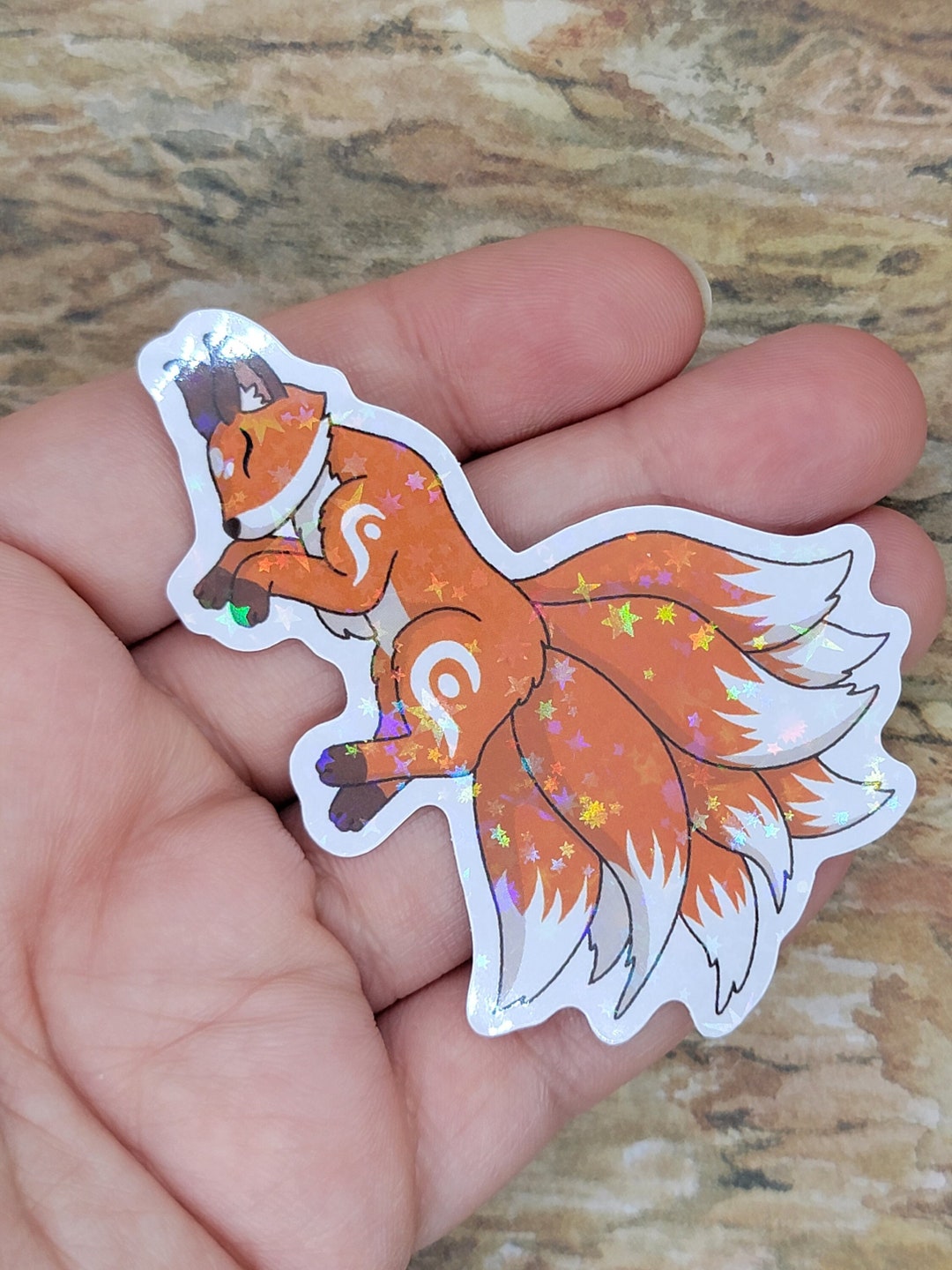 Orange Kitsune Vinyl Sticker ~ Laptop ~ Journal ~ Holographic Stars - Etsy