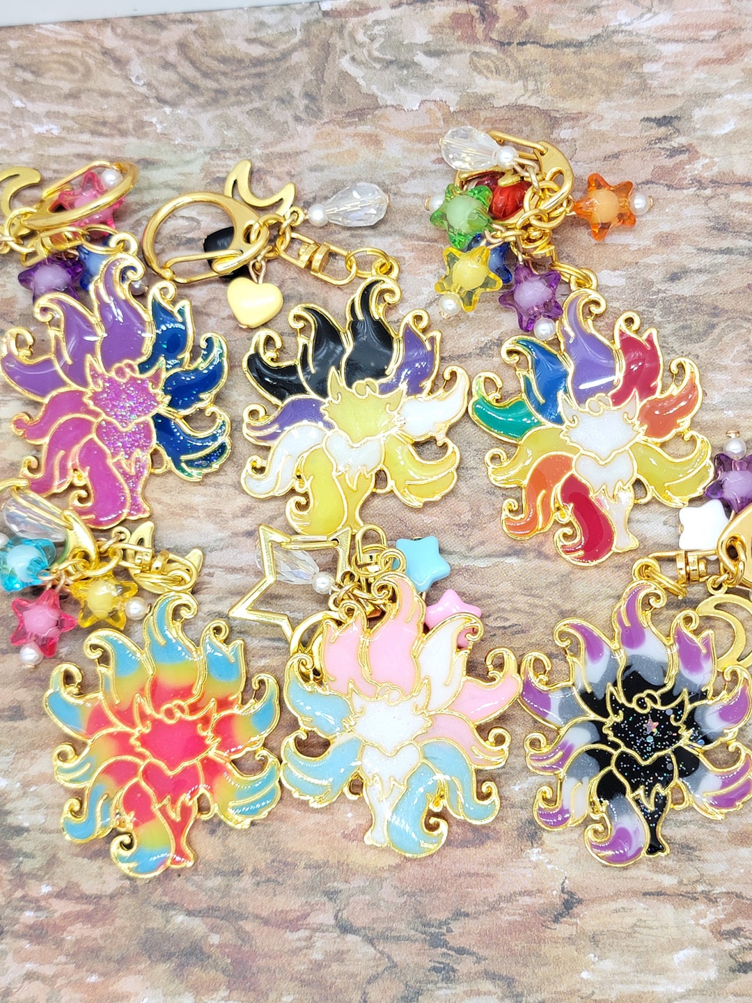 Rainbow Pride Kitsune ~ Handmade OOAK Resin Keychain ~ Very Cute ...
