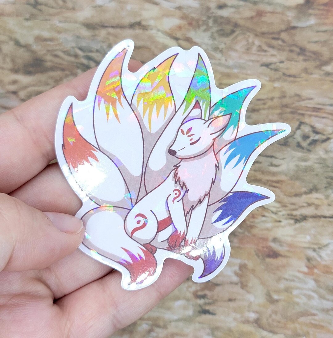 Rainbow Kitsune Vinyl Sticker ~ Laptop ~ Journal ~ Holographic Stars - Etsy