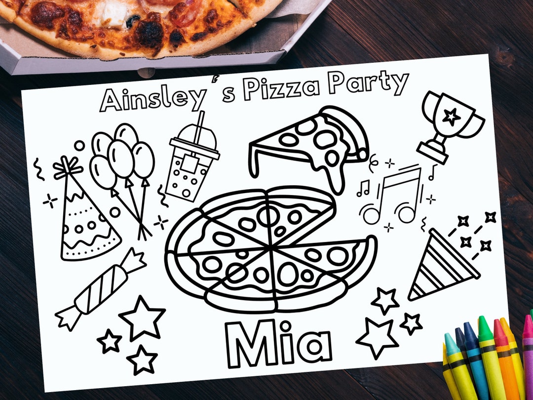 Pizza Party Custom Coloring Placemats Birthday Party - Etsy