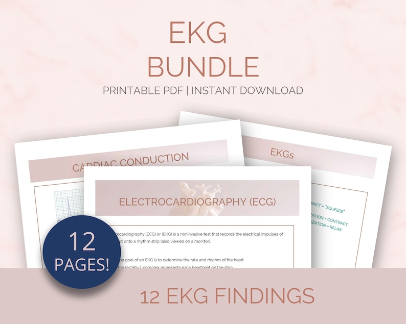 EKG ECG Bundle Study Guide | Interpretation Step by Step | 5-lead and ...