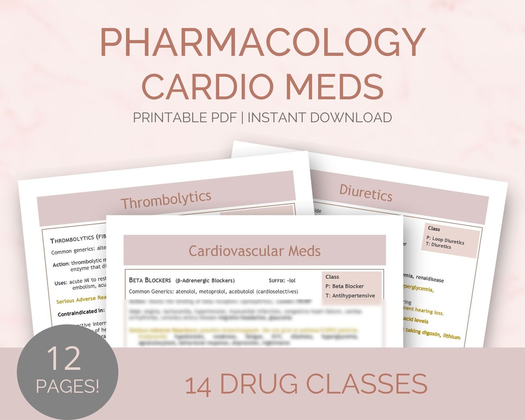 Nursing Pharmacology Cardio Meds Bundle Nursing Study Guide 14 Drug ...