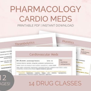 Nursing Pharmacology Cardio Meds Bundle Nursing Study Guide 14 Drug ...