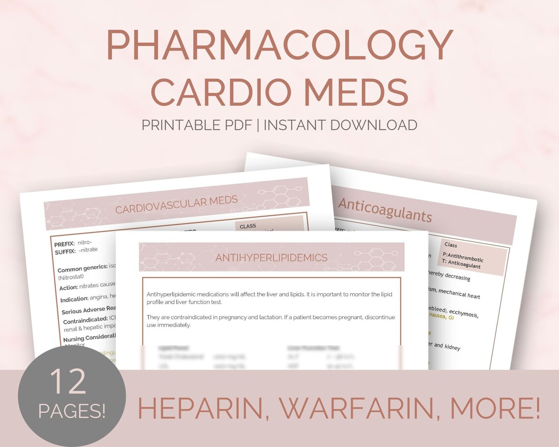 Nursing Pharmacology Cardio Meds Bundle Nursing Study Guide - Etsy