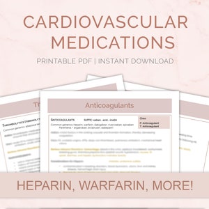 Nursing Pharmacology Cardio Meds Bundle Nursing Study Guide | Etsy