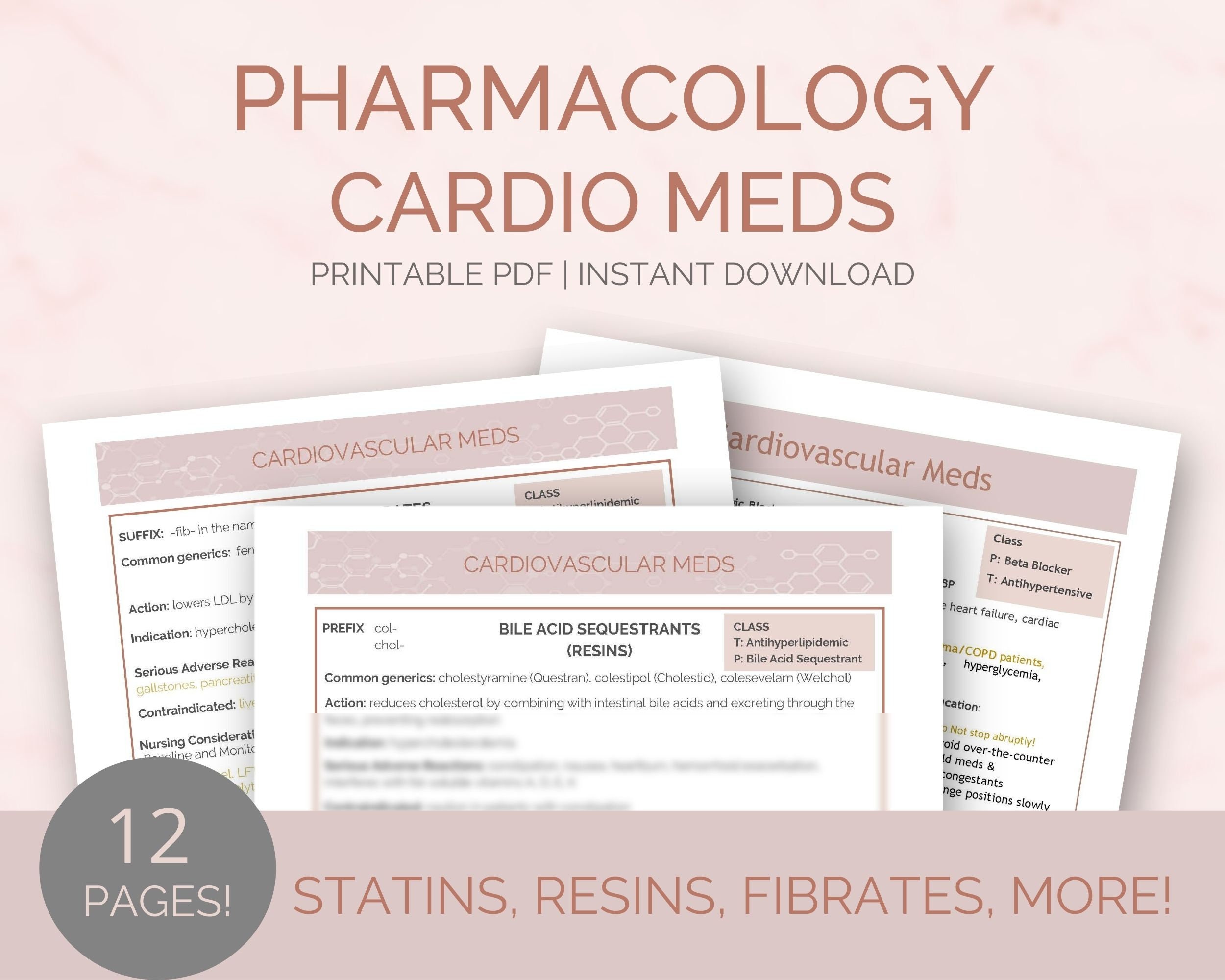 Nursing Pharmacology Cardio Meds Bundle Nursing Study Guide 14 Drug ...