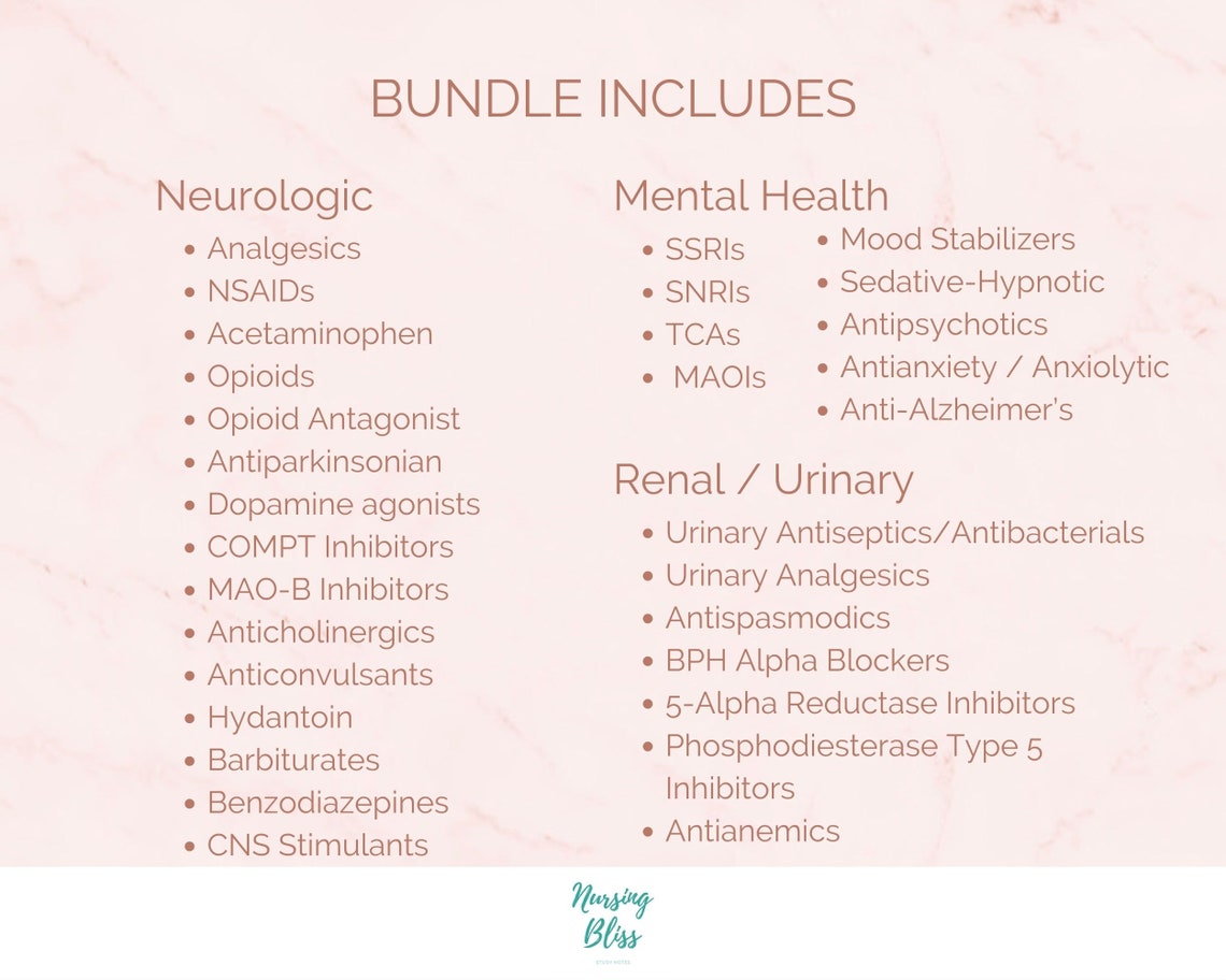 Pharmacology Bundle Nursing Study Guide 100 Classes Cardiac, Psych ...