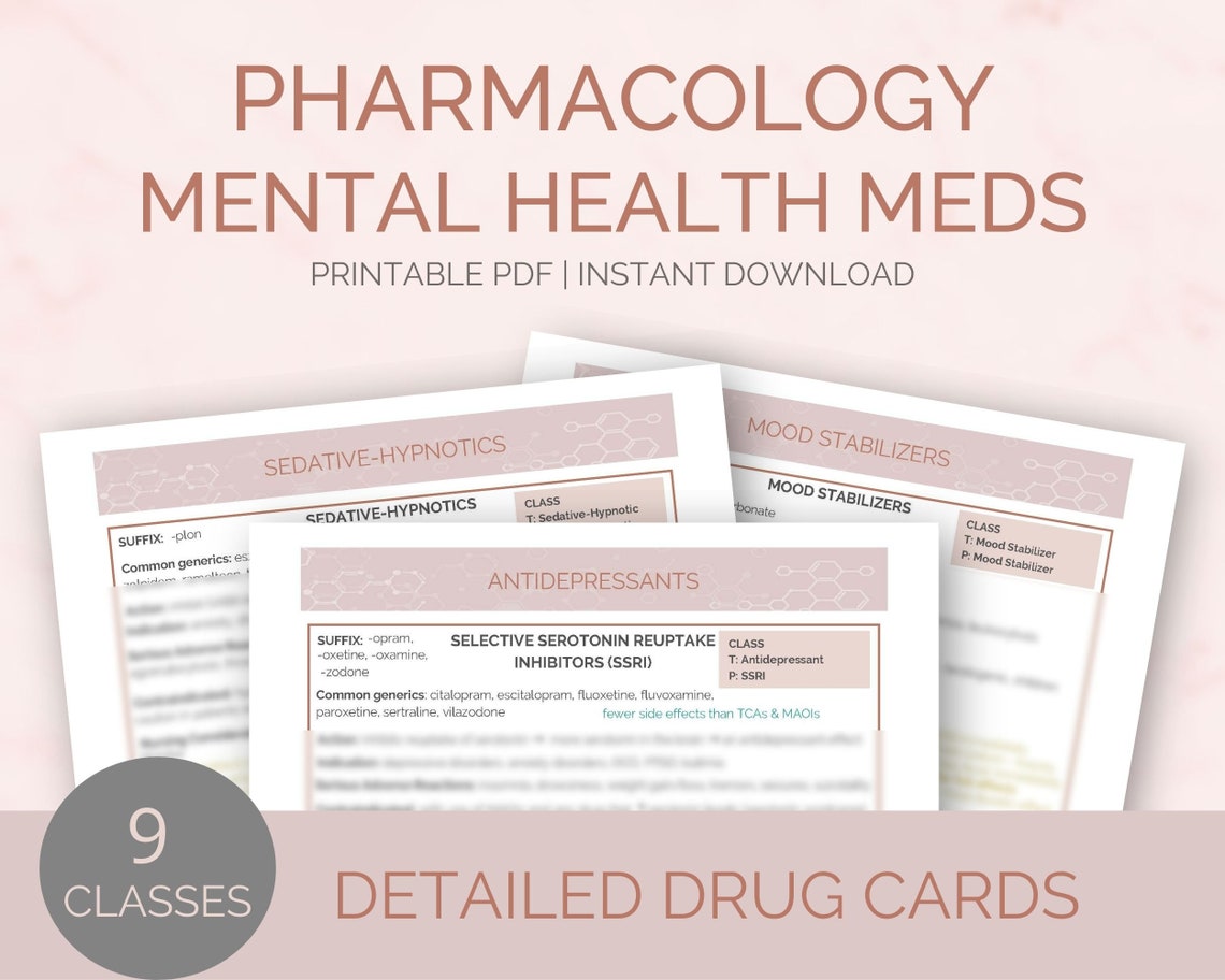 Nursing Pharmacology Mental Health Psychiatric Meds Bundle | Nursing ...