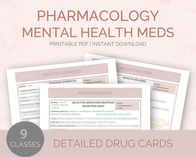 Nursing Pharmacology Mental Health Psychiatric Meds Bundle | Nursing ...