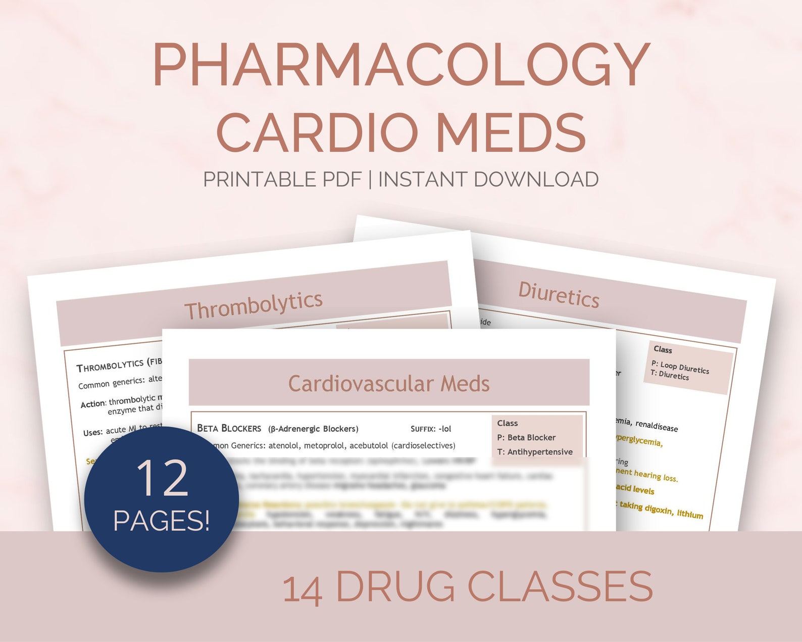 Nursing Pharmacology Cardio Meds Bundle | Nursing Study Guide | 14 Drug ...