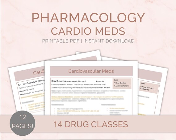 Nursing Pharmacology Cardio Meds Bundle Nursing Study Guide | Etsy