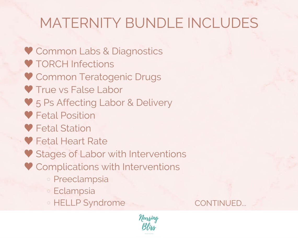 OB & Maternity Nursing Study Guide Nursing Notes 56 Pages Includes ...