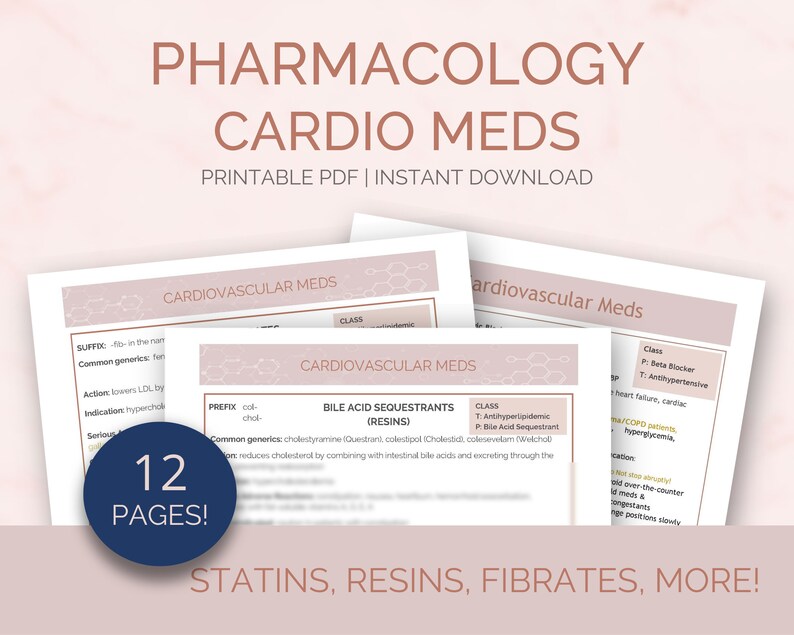 Nursing Pharmacology Cardio Meds Bundle | Nursing Study Guide | 14 Drug ...