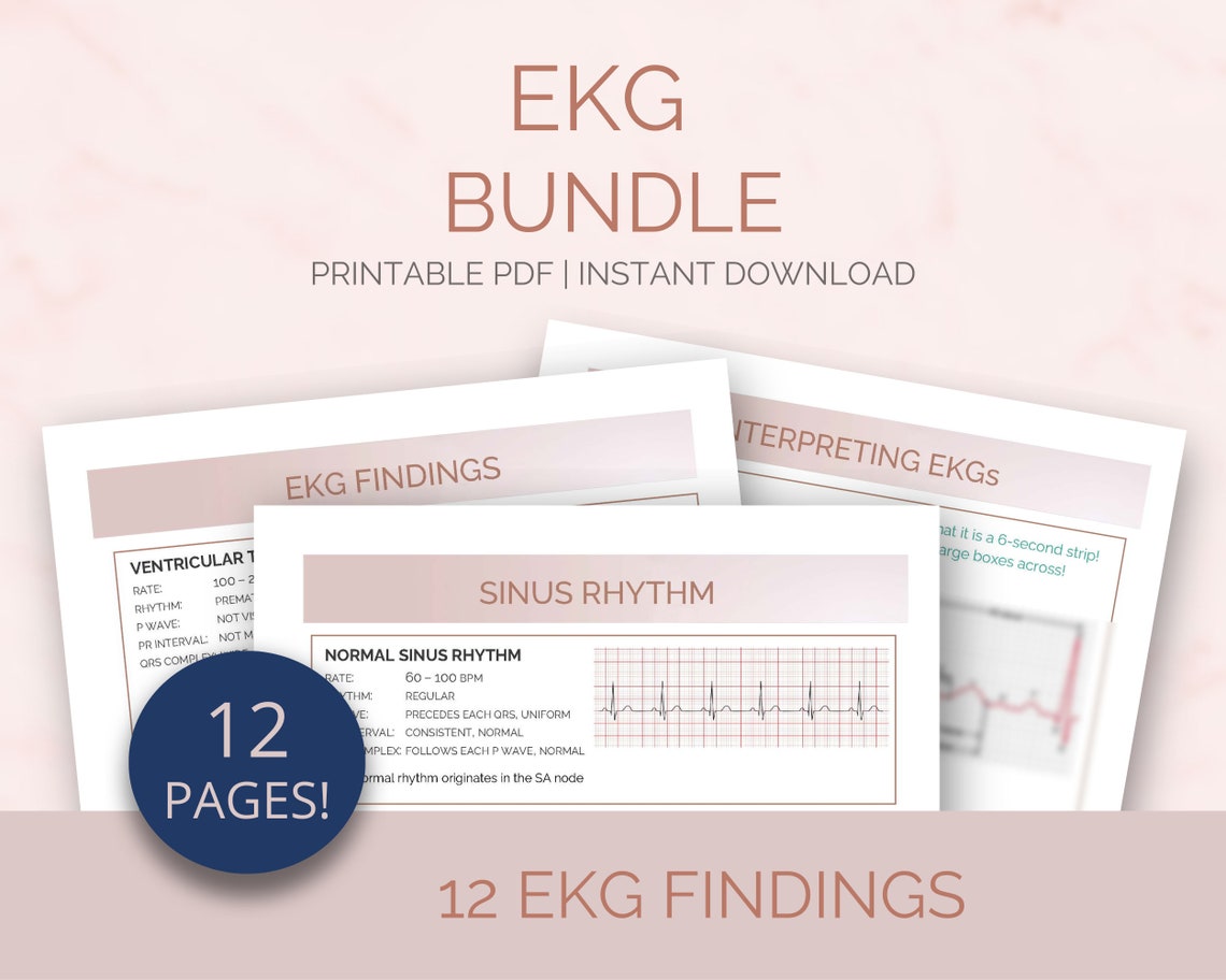 EKG ECG Bundle | Study Guide | Interpretation Step by Step | 5-lead and ...