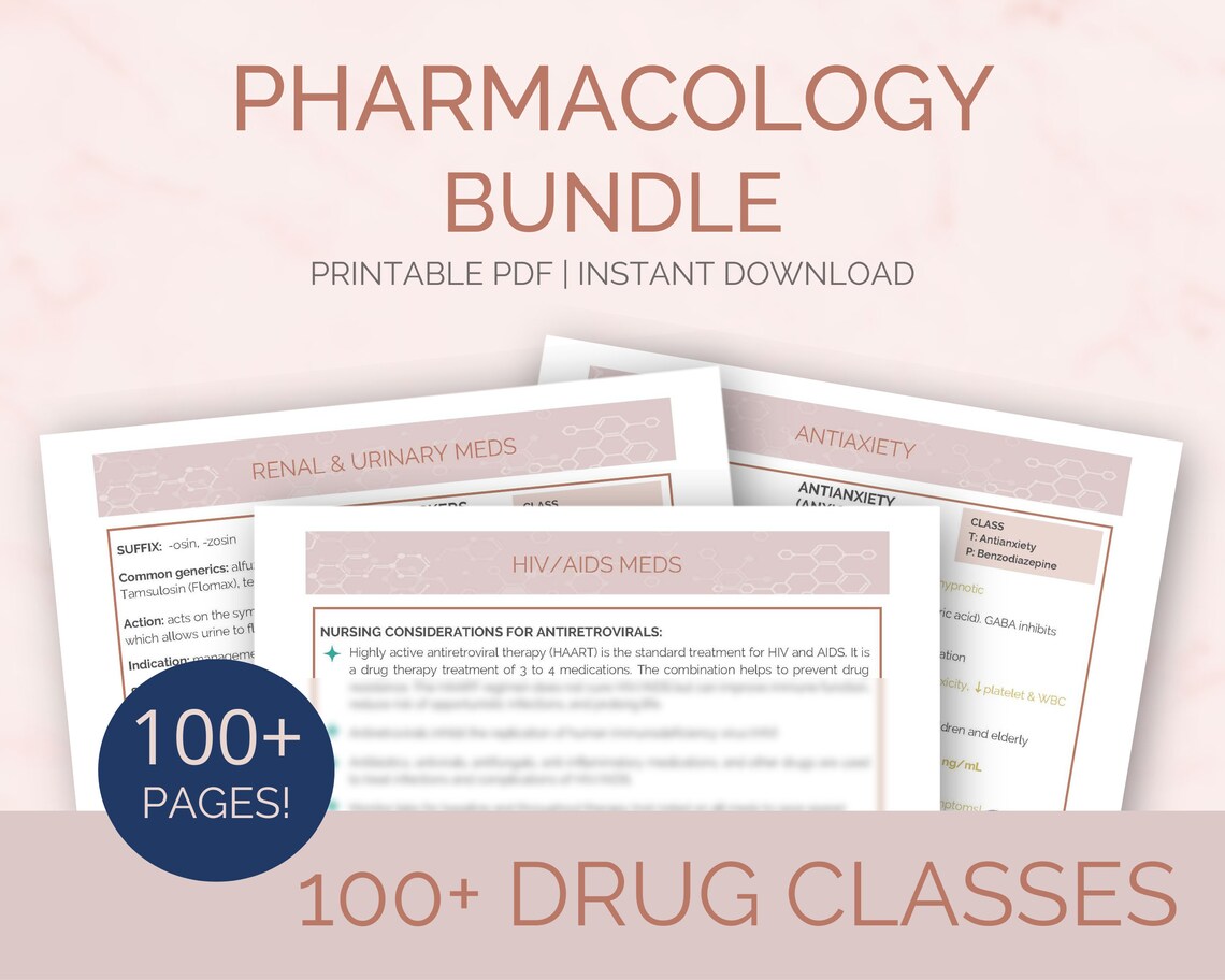 Pharmacology Bundle Nursing Study Guide 100 Classes Cardiac, Psych ...