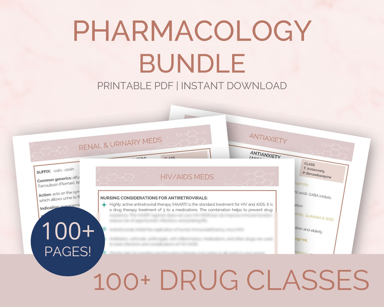 Pharmacology Bundle Nursing Study Guide 100 Classes Cardiac Psych